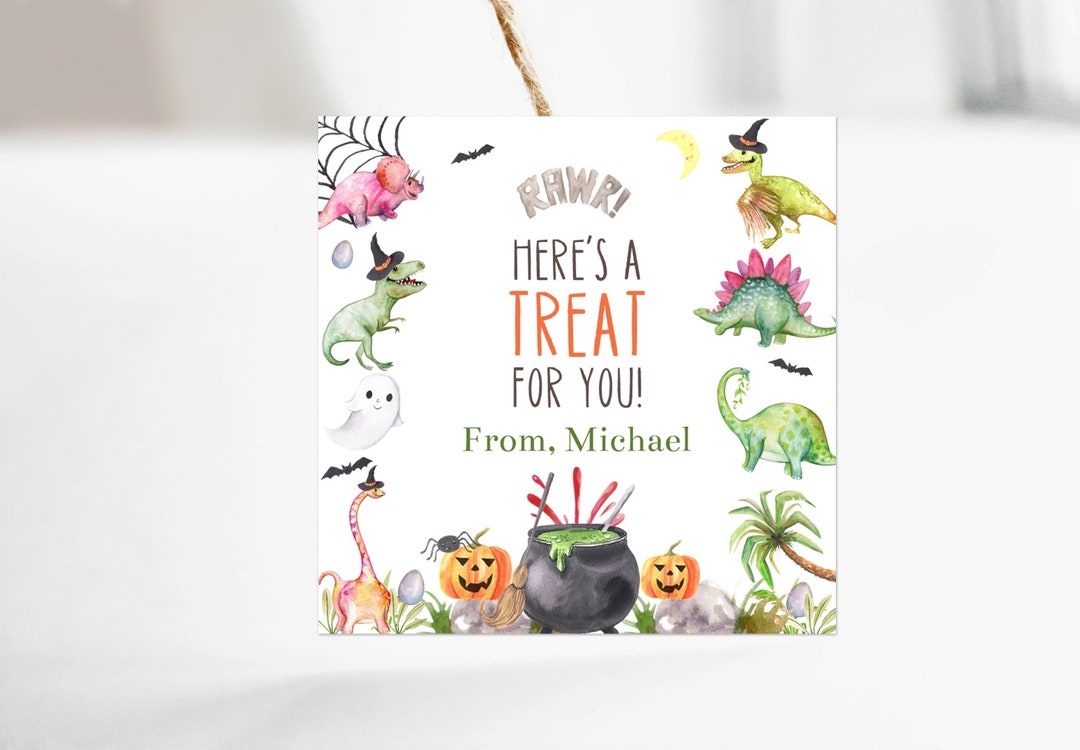 Editable Dinosaur Halloween Tag Dinosaur Gift Tag Dinosaur Birthday ...
