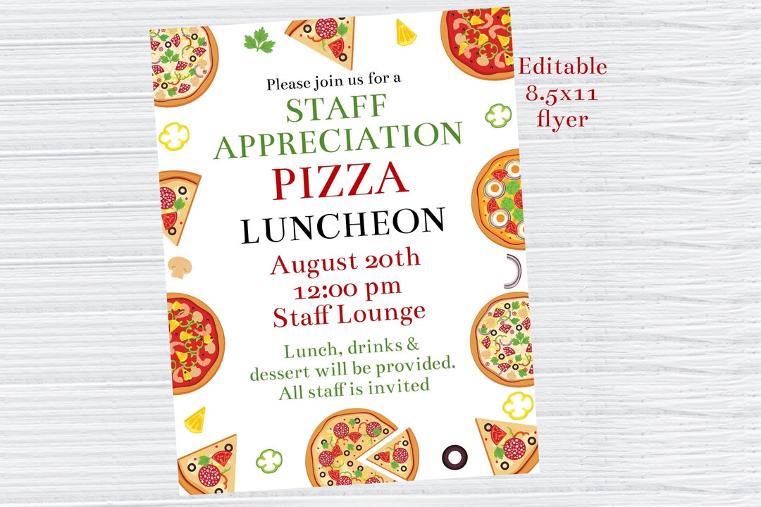 Editable Pizza Staff Appreciation Flyer Template, Printable Lunch or ...