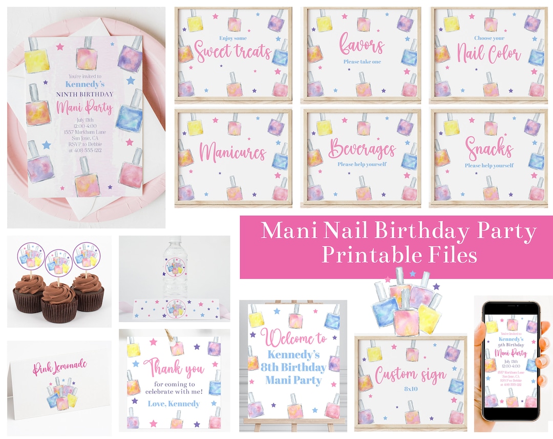 Mani Birthday Party Bundle, Editable Mani Pedi Set, Girls Birthday ...
