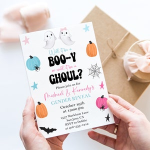 A Little Boo is Almost Due Gender Reveal Invitation Set Ghost Halloween ...