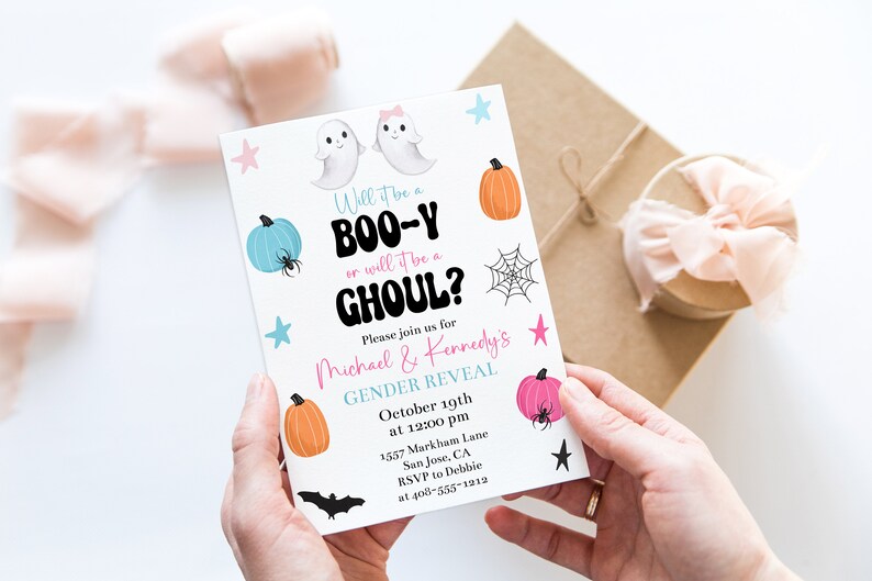 A Little Boo is Almost Due Gender Reveal Invitation Set Ghost - Etsy