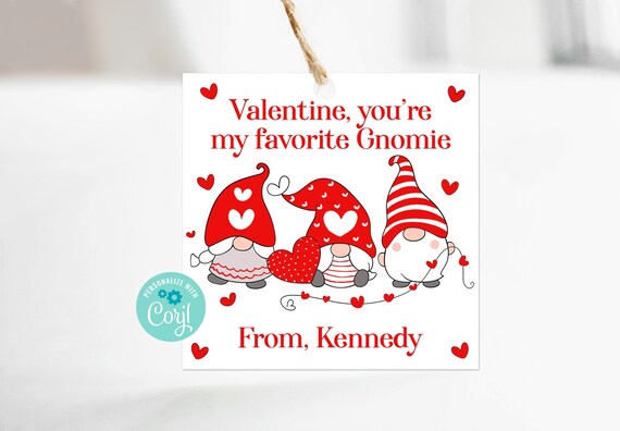 Editable Gnome Valentine Tag, Printable You're My Favorite Gnomie ...
