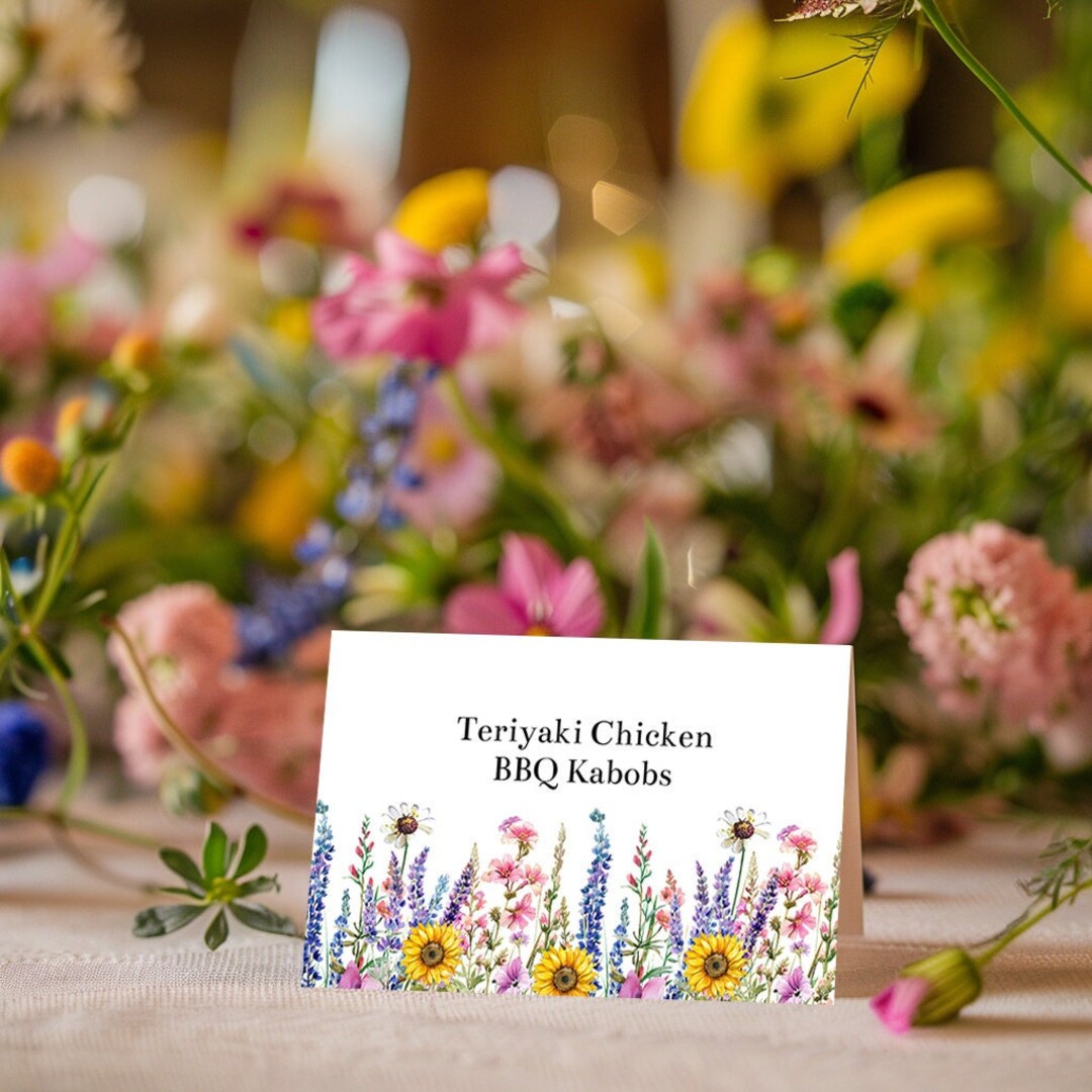 Editable Wildflower Food Buffet Card Printable Floral Graduation Place ...