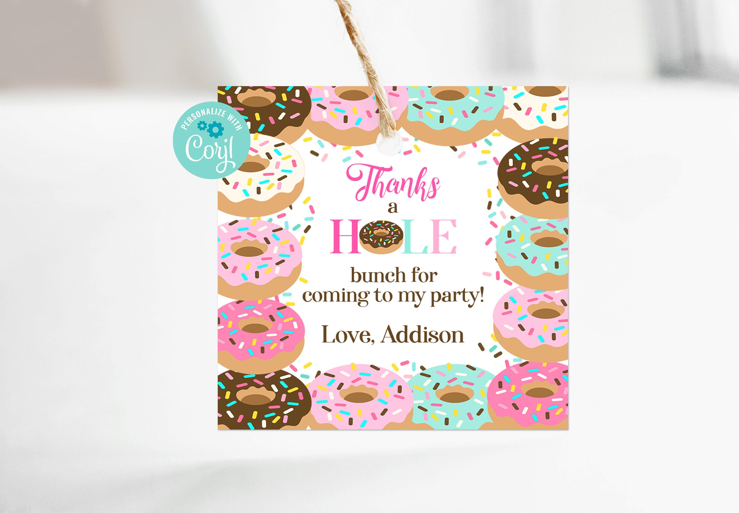 Donut Favor Thank You Personalized Tag Birthday Party Doughnut Favor ...