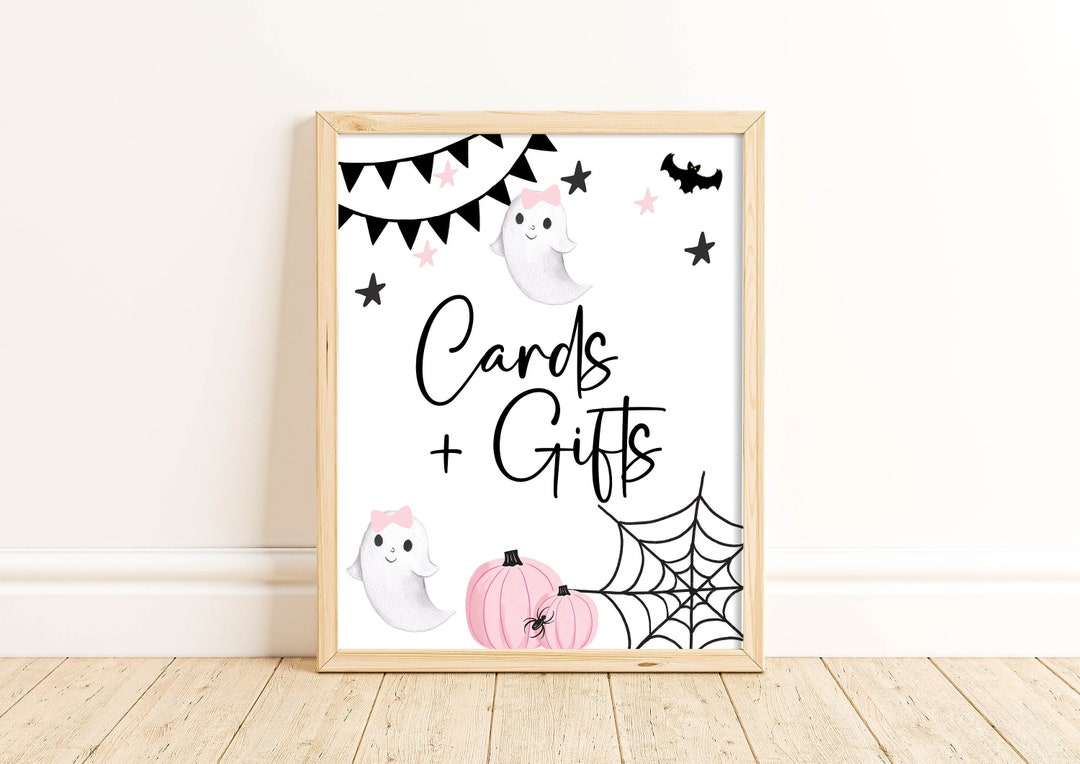 Hey Boo Pink Ghost Cards and Gifts Sign Halloween Baby Shower Sign ...