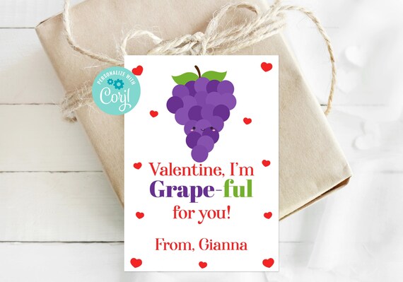 Editable Valentine I'm Grape-Ful For You, Grape Valentine Tag ...