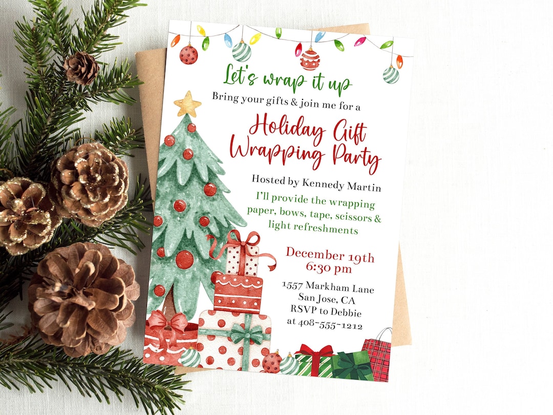Editable Holiday Gift Wrapping Party Invitation Template, Printable Let ...