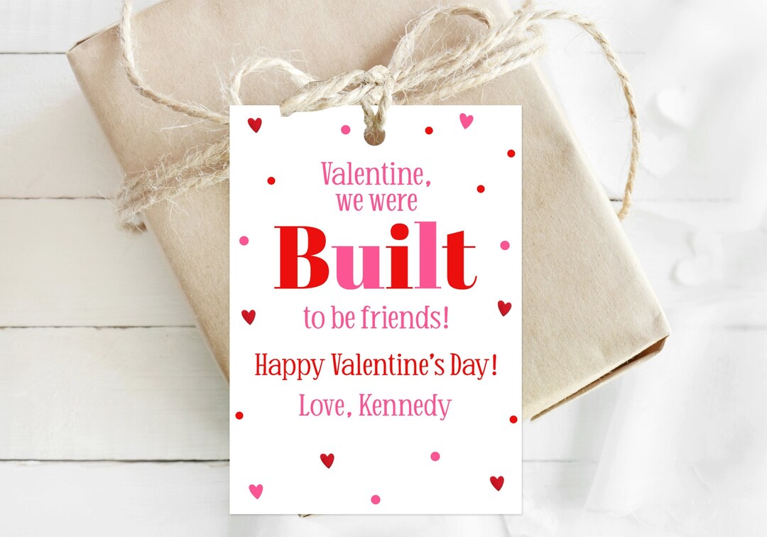 Valentine We Were Built to Be Friends Editable Pink and Red Building Blocks Valentines for ...