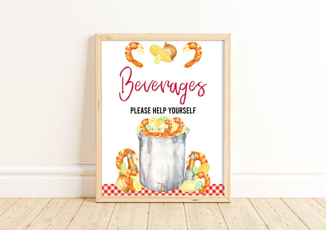 Printable Shrimp Boil Beverage Sign, Shrimp Dinner, Shrimp Boil Drinks ...
