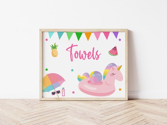 Towels Sign Printable Pool Party Decorations Unicorn Floaties Swim ...
