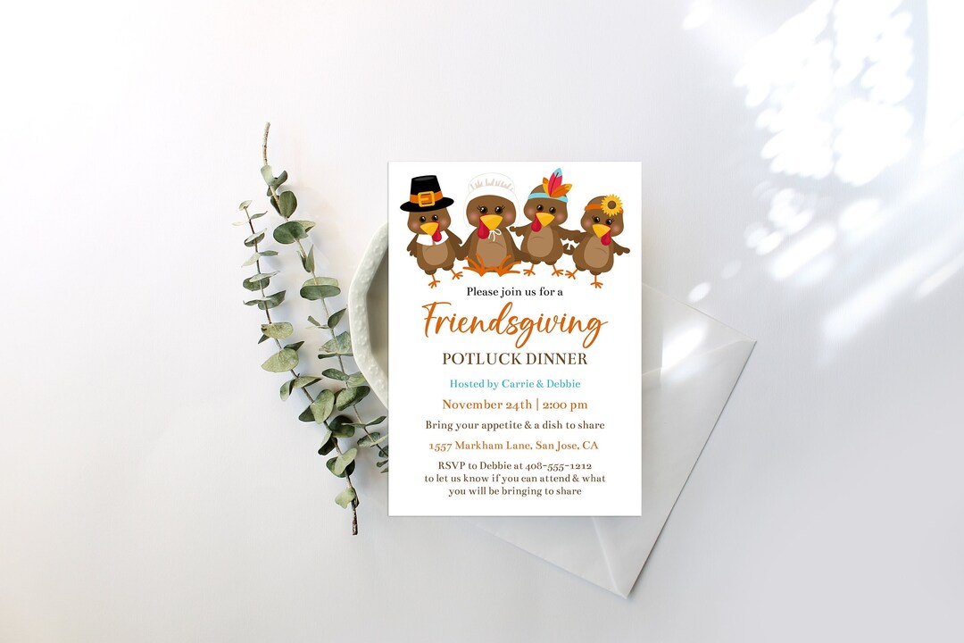 Editable Friendsgiving Dinner Invitation Template Friendsgiving Potluck ...