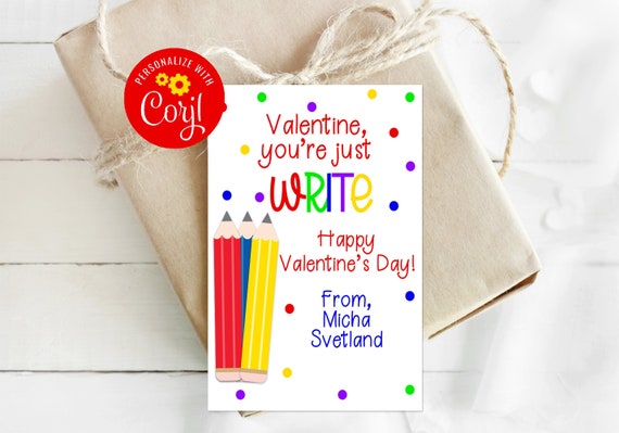 Editable You're Just Write Valentine, Pencil Valentine, Printable ...