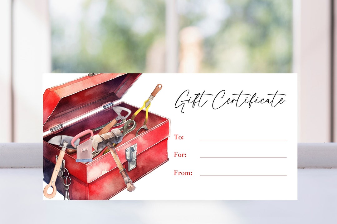 Printable Tool or Handyman Gift Certificate Template, Christmas or ...