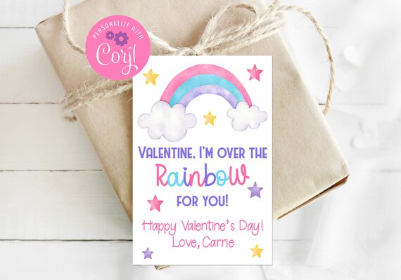 Editable Rainbow Valentine Tag, Valentine I'm Over the Rainbow For You ...