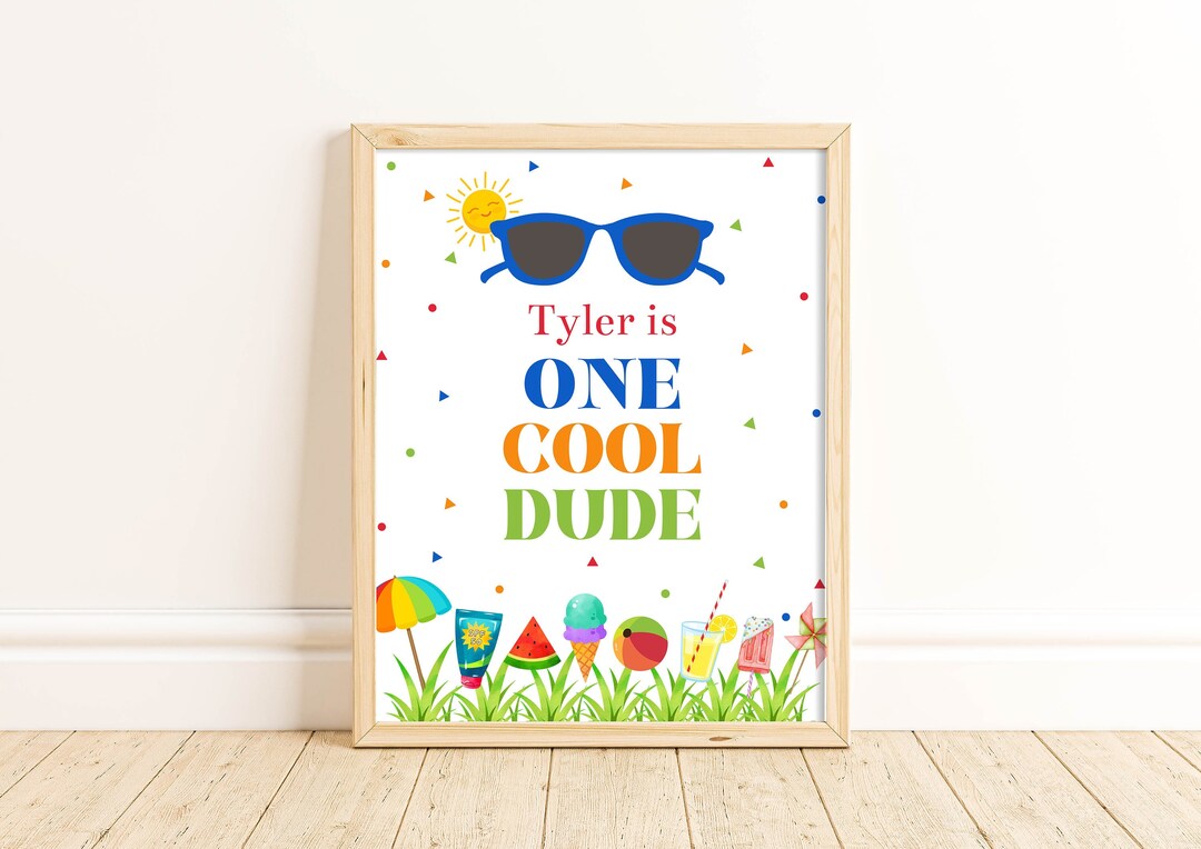 One Cool Dude Birthday Party Sign Template, Editable Name Boys 1st ...