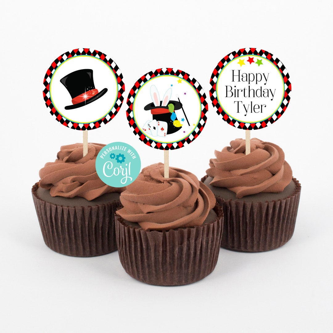 Printable Magic Party Cupcake Toppers, Editable Magician Cupcake ...