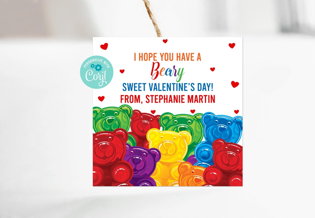 Editable Gummy Bears Valentine Tag, Beary Sweet Valentine, Printable ...