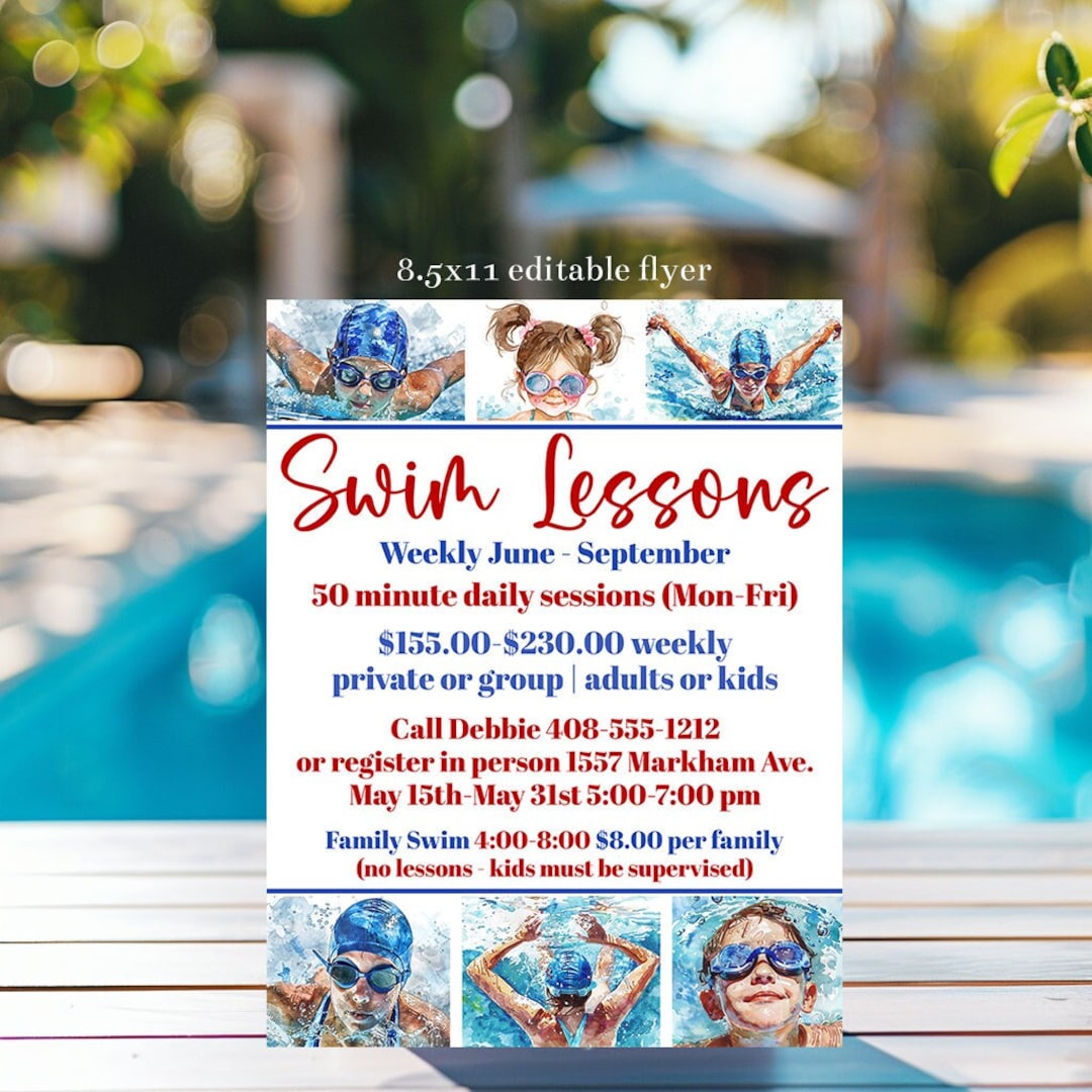 Editable Summer Swim Lessons Flyer Template, 8.5x11 Summer Swimming ...
