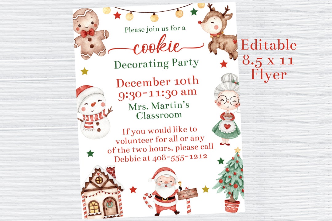 Editable Cookie Decorating Party Flyer School Classroom Christmas Party ...