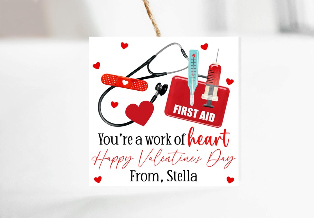 Printable Nurse Valentine Tag You're A Work of Heart Editable Nursing ...