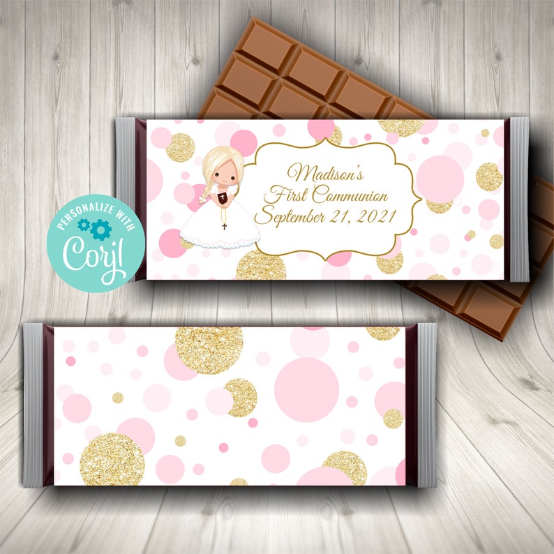 Editable First Communion Candy Bar Wrapper Holy Communion - Etsy