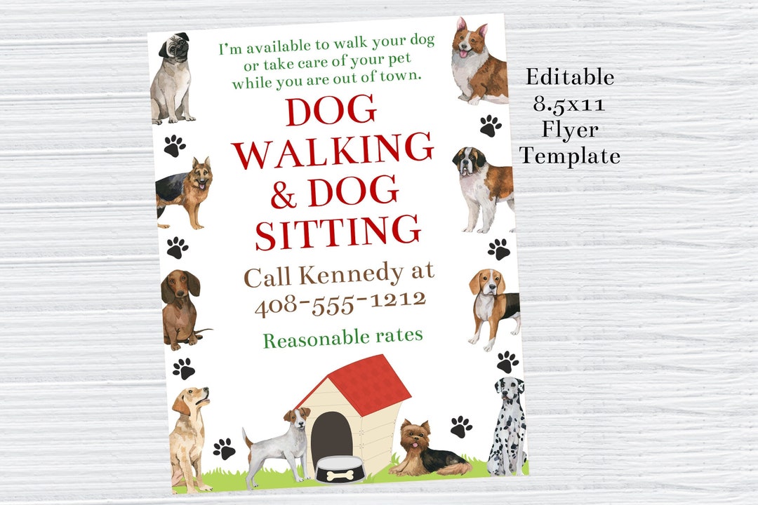 Editable Dog Walking Flyer Template, Printable Pet Sitting Flyer, Dog ...