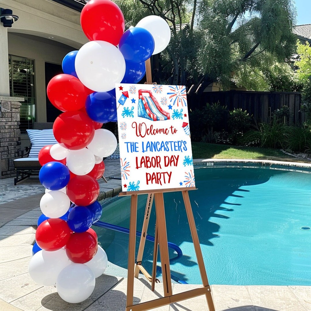 Labor Day Weekend Waterslide Party Welcome Sign Template Editable Labor ...