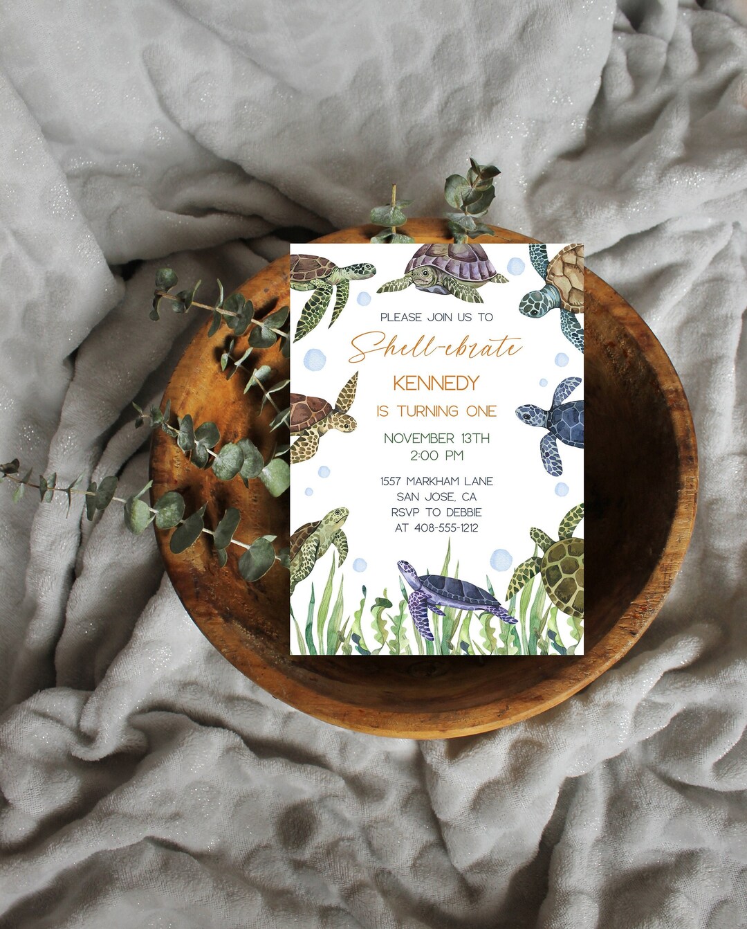 Editable Sea Turtle Birthday Invitation Template | Sea Turtle Baby ...