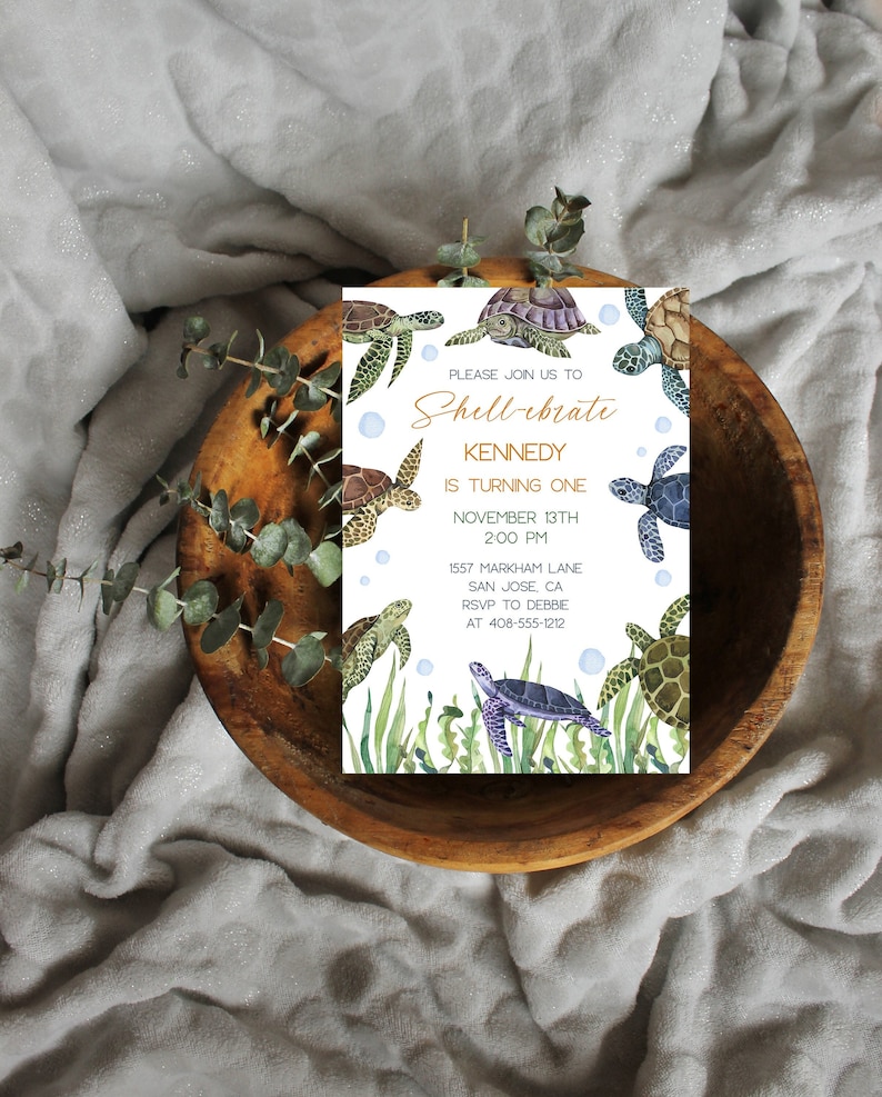 Editable Sea Turtle Birthday Invitation Template Sea Turtle - Etsy