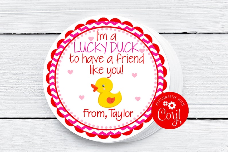 Editable Lucky Duck Valentines Day Tags Rubber Ducky | Etsy
