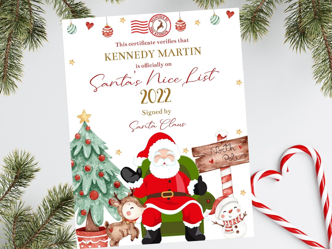 Editable Santa's Nice List Certificate Template, Santa Claus Letter ...