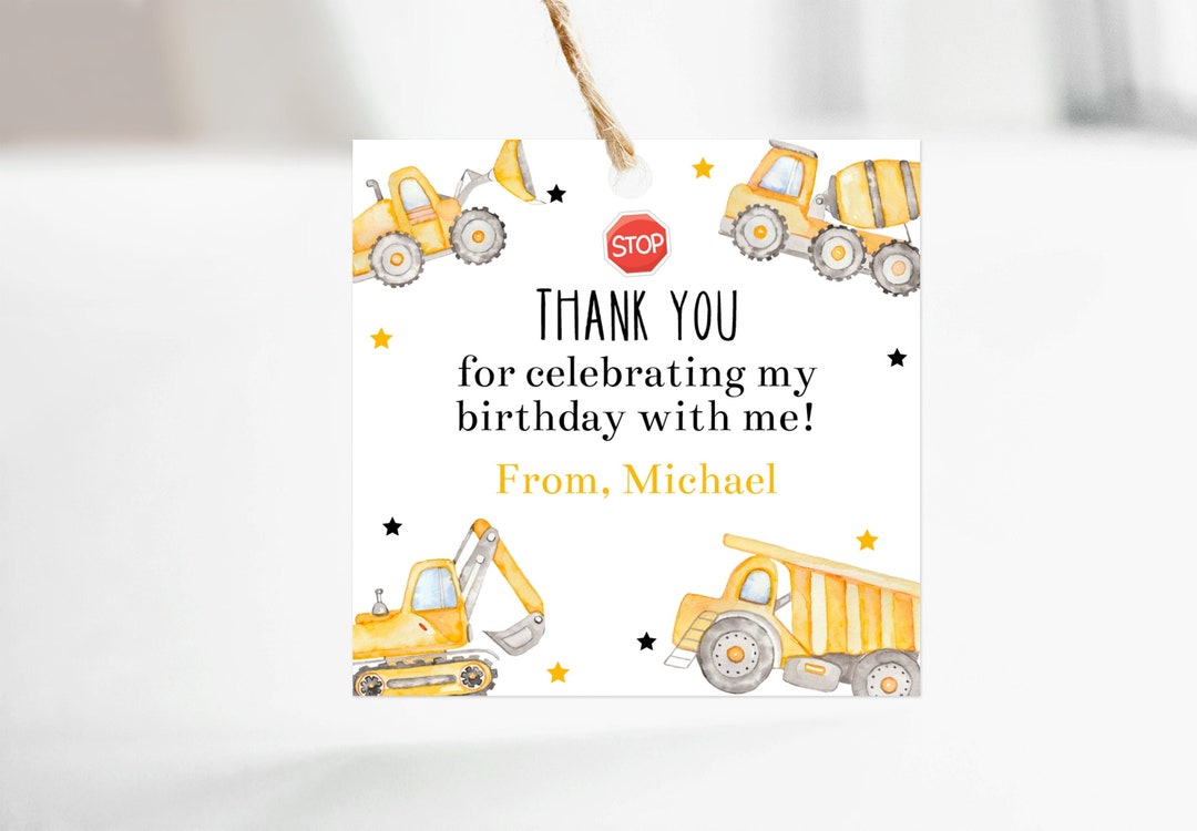 Editable Construction Birthday Party Favor Tag Template, Printable Boys ...