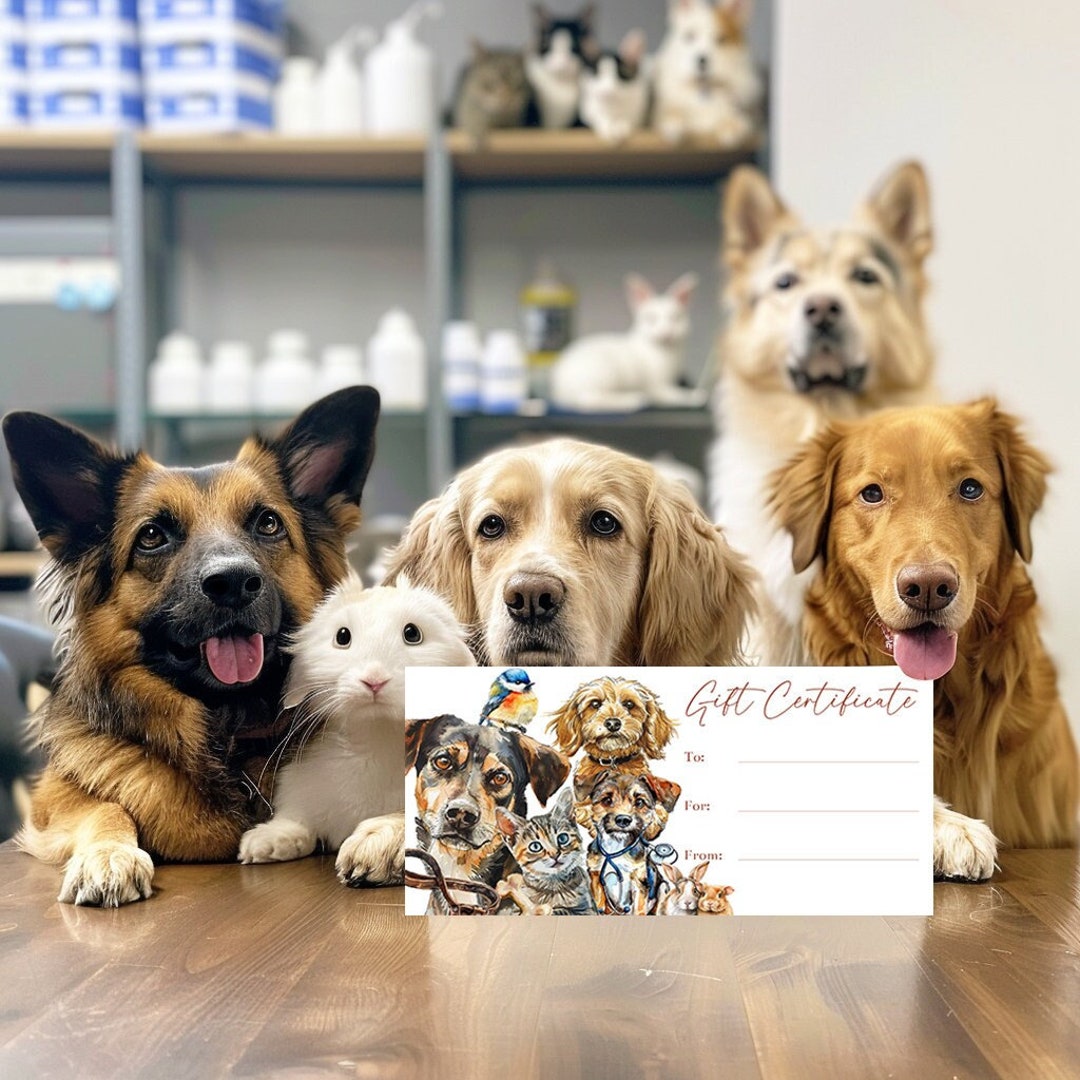 Veterinarian Gift Certificate Editable Vet Coupon Voucher Printable Pet ...