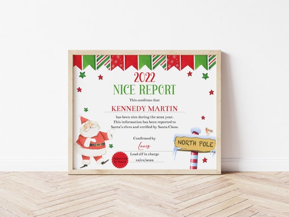 Editable Santa Claus North Pole Nice Report Template, Printable Naughty ...