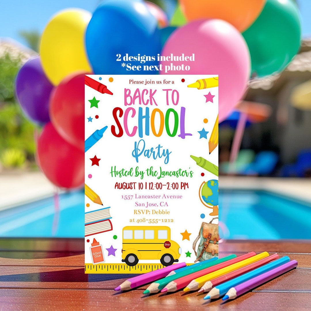 Editable Back to School Invitation Template, Printable End of Summer Classroom Party Invite ...