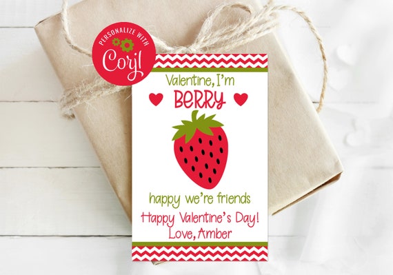 Editable Berry Valentine, I'm Berry Happy We're Friends, Printable ...