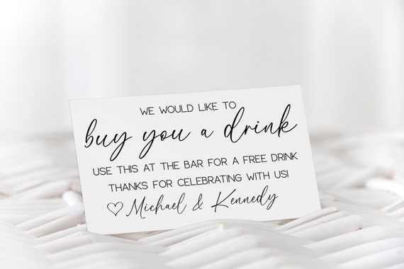 Wedding Drink Ticket | Bar Voucher | Wedding Reception Card | Drink ...