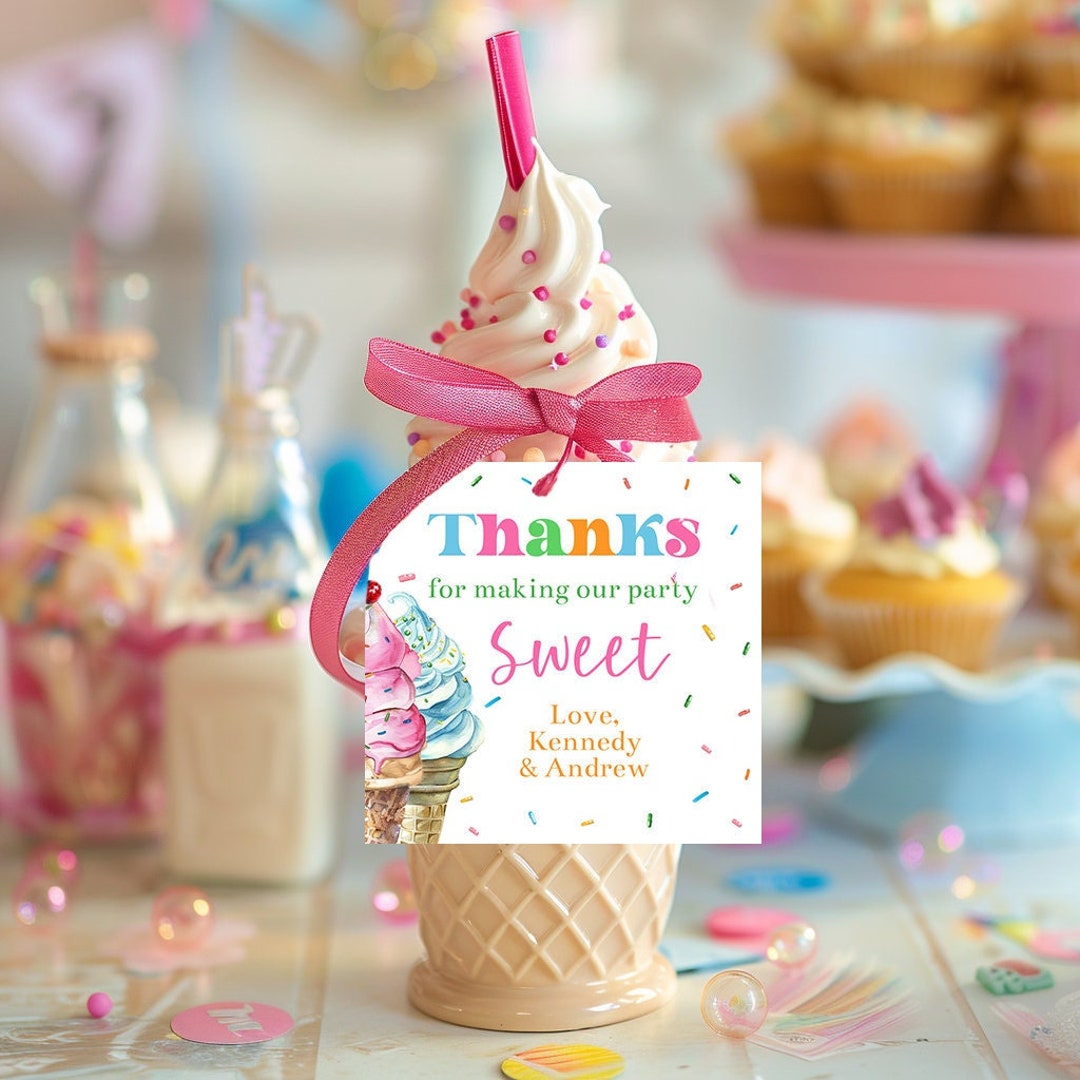 Editable Ice Cream Birthday Favor Tag, Printable Double the Scoops ...