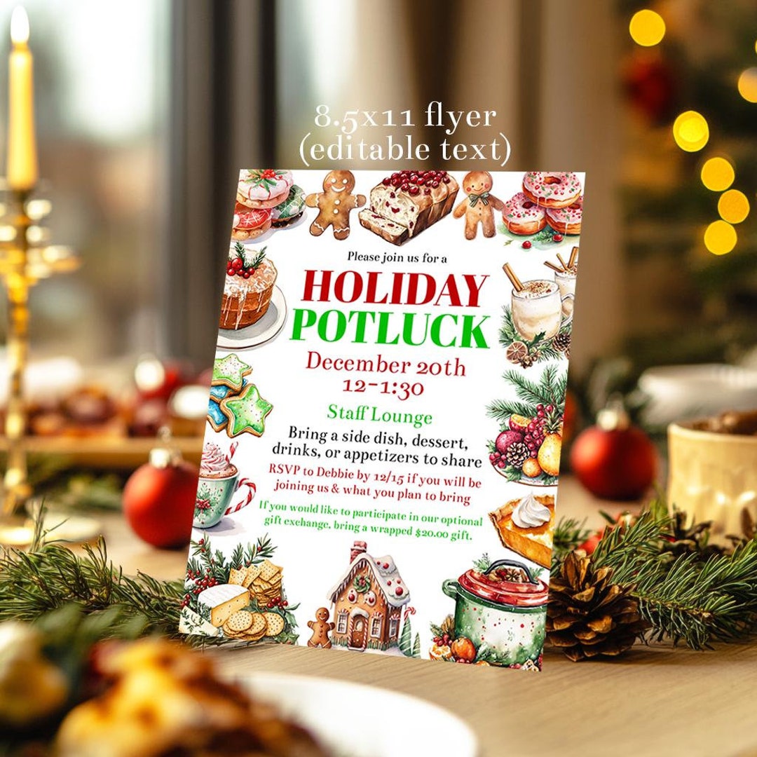 Editable Christmas Potluck Desserts & Food Flyer Template Christmas ...