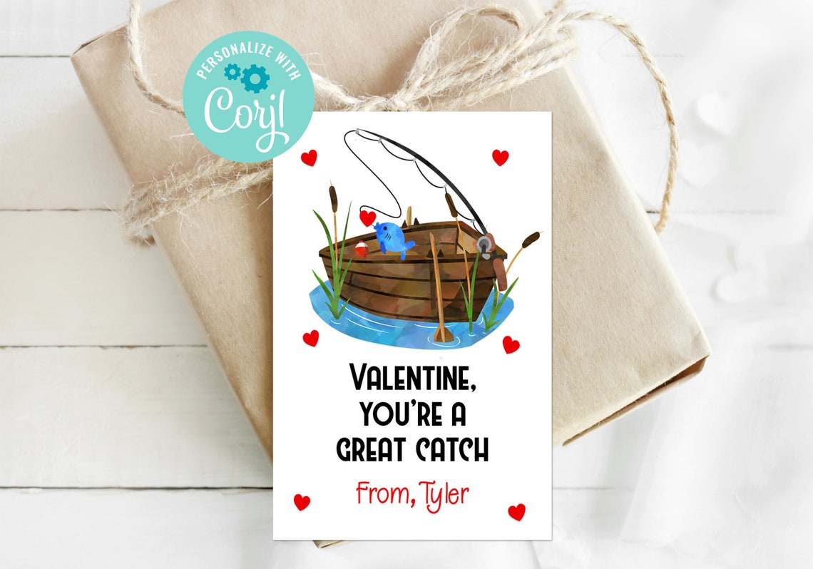 Editable You're a Great Catch Valentine, Fishing Valentine, Printable ...