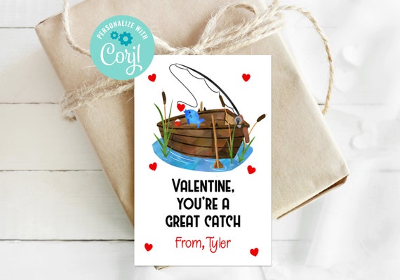 Editable You're a Great Catch Valentine, Fishing Valentine, Printable ...