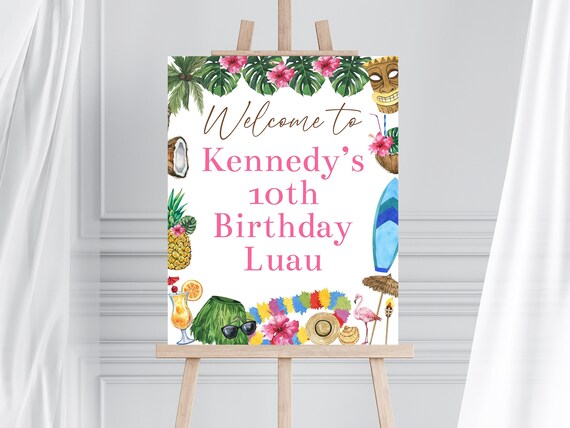 Editable Hawaiian Luau 16x20 Welcome Sign Template, Printable Luau ...