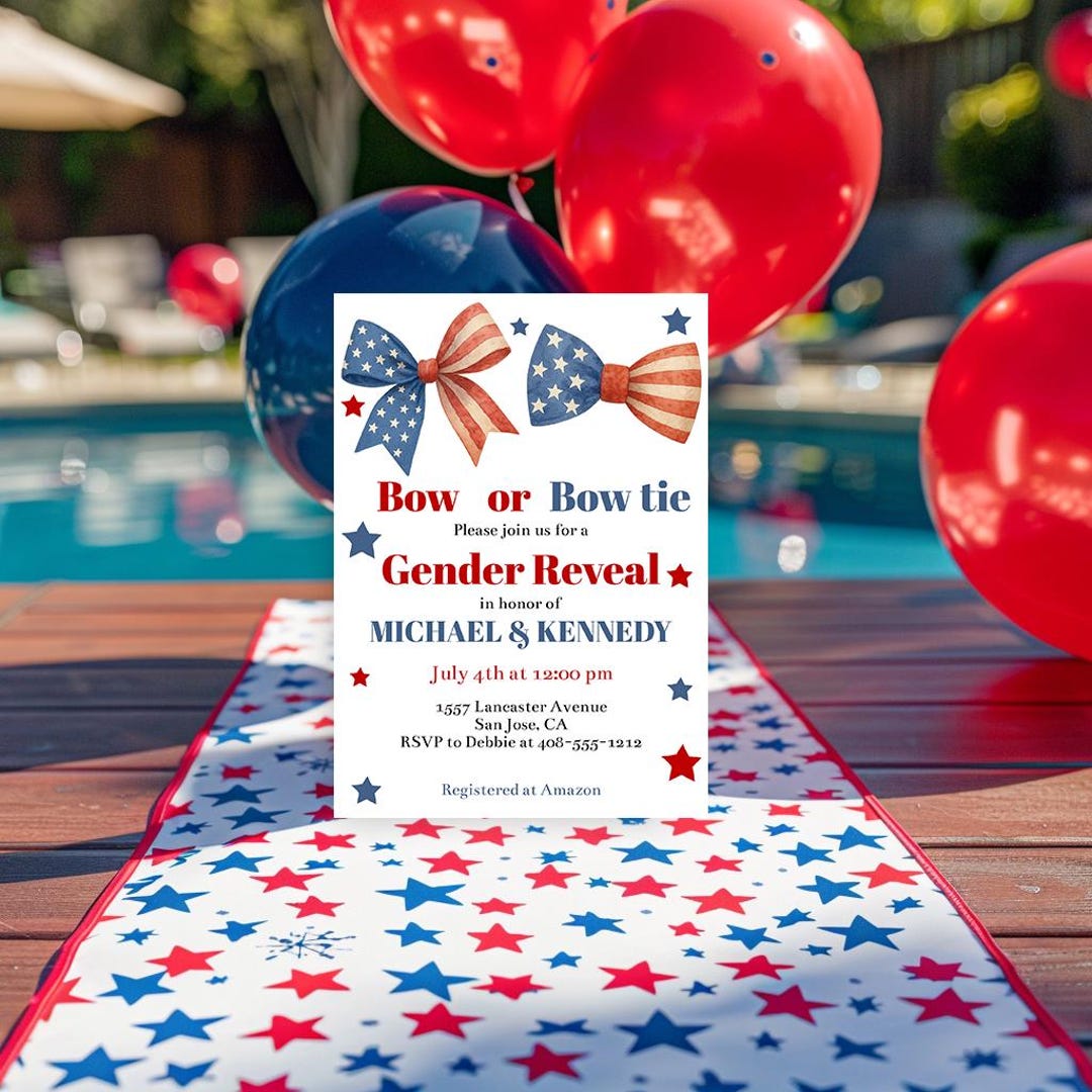 Editable 4th of July Gender Reveal Invitation Template, Printable Bow ...