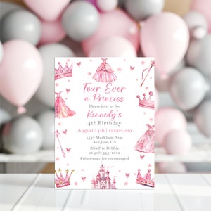 Four Ever A Princess Invitation and Evite Editable Pink Princess Girls ...