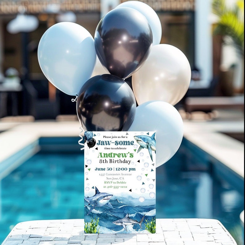 Editable Shark Jawsome Birthday Party Invitation Template Pool Party ...