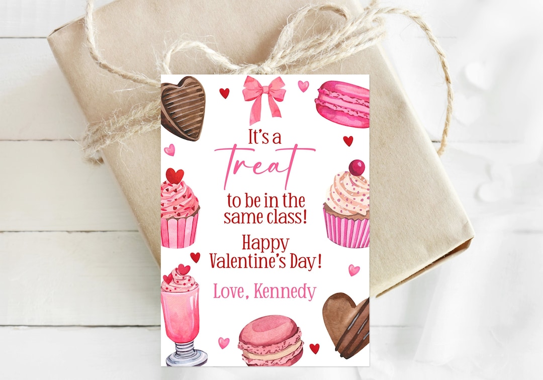 Editable It's A Treat to Be in the Same Class Valentine Tag, Printable ...