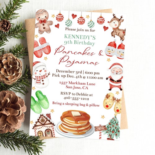 Pancakes and Pajamas Invitation Christmas Breakfast Party - Etsy