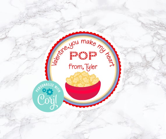 Editable Valentine, You Make My Heart Pop Valentine Tag, Popcorn ...