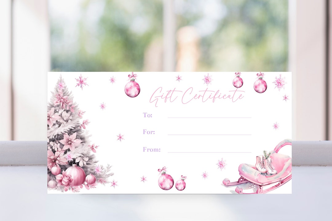 Printable Pink Christmas Gift Certificate Voucher Template, Gift for ...