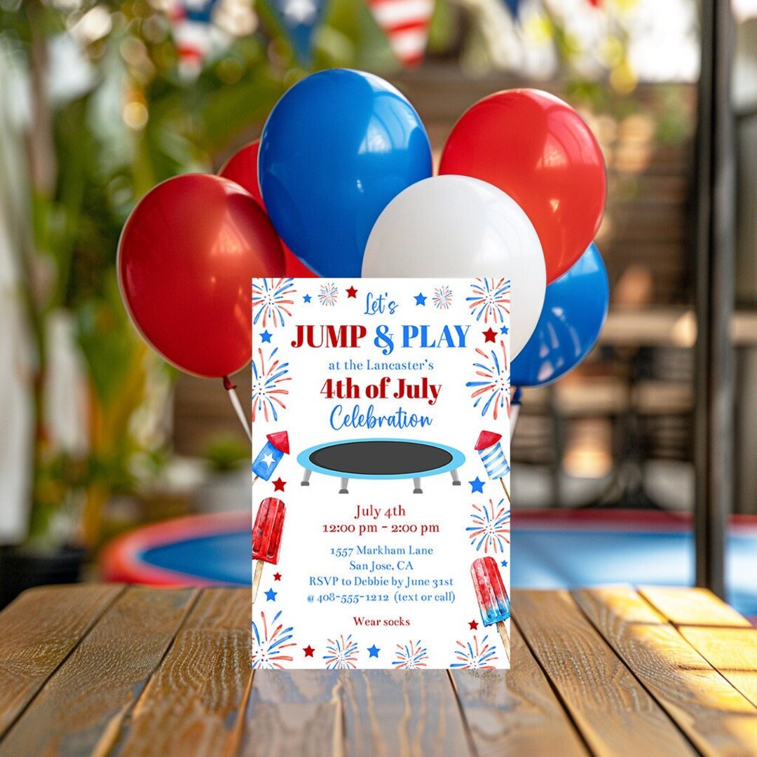 4th of July Trampoline Party Invitation Template Editable Fourth of ...